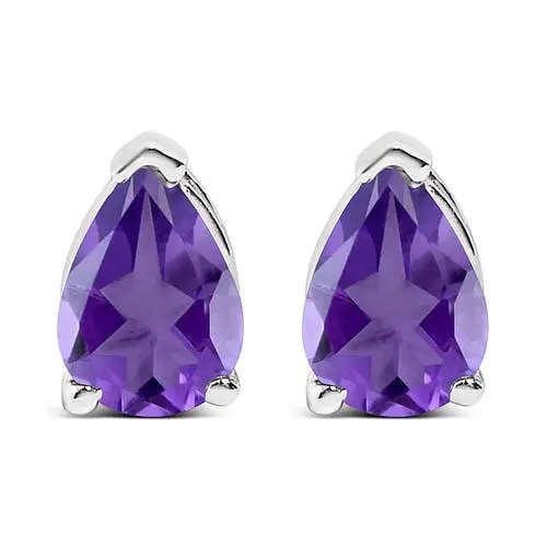 HAUS OF BRILLIANCE 14k Gold Pear Gemstone Stud Earrings - Purple Amethyst | White